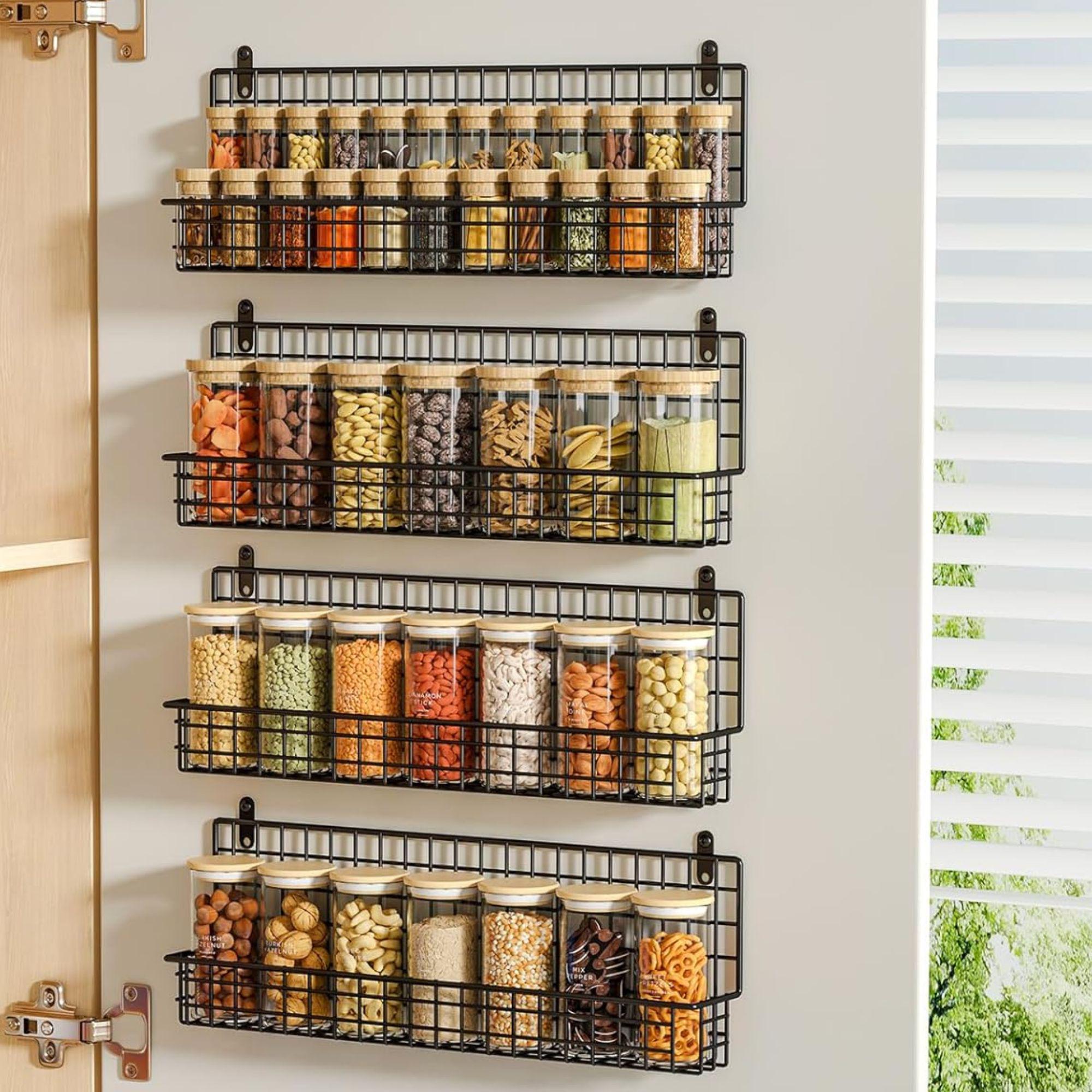 Spice Rack Wall Mounted 4 Pieces Metal Spice Rack Hanging Spice Rack ...