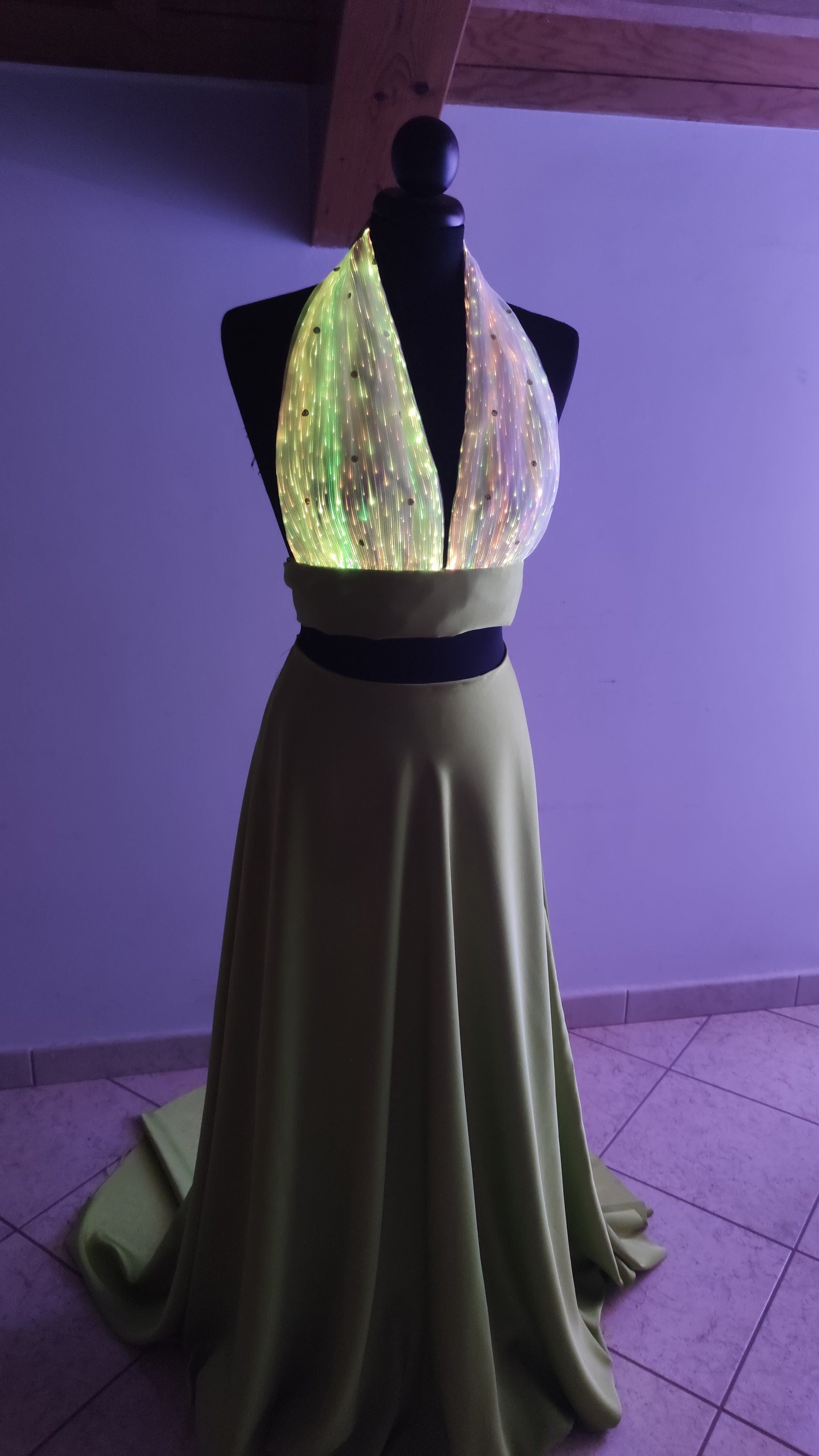 Long Maxi Dress W/ LED Light-up Fiber Optic Top Sewn & Embroidered by ...