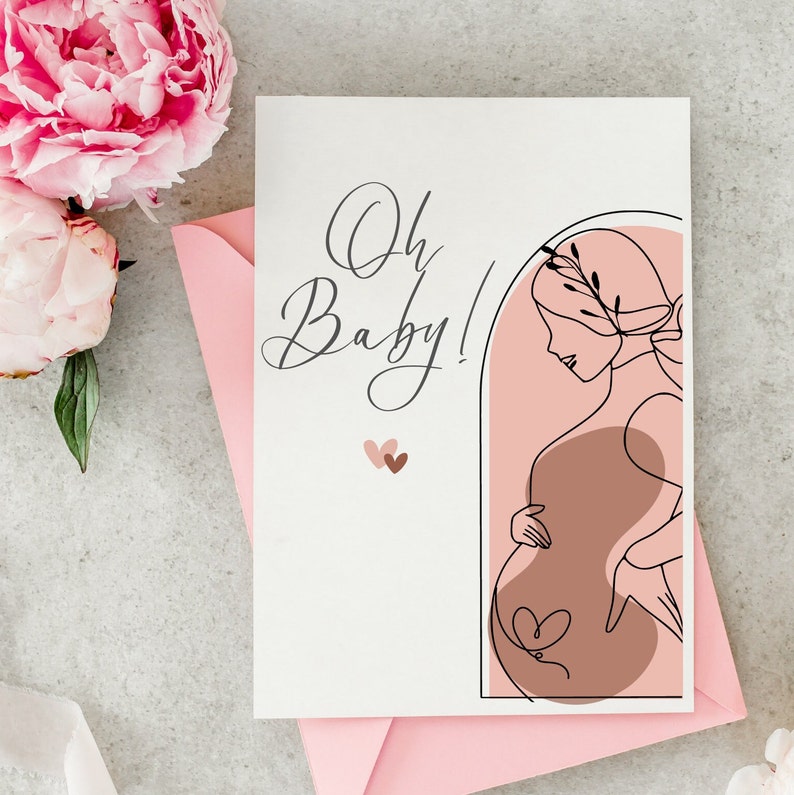 Maternity Digital Printable Card, Pregnant Woman Minimalist Card ...