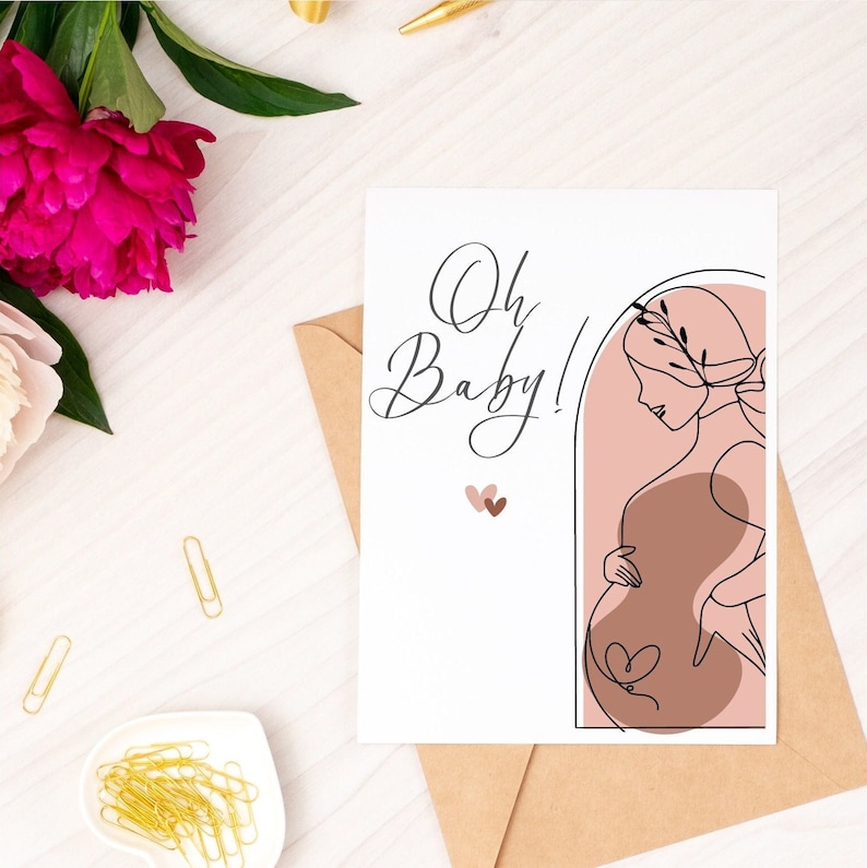 Maternity Digital Printable Card, Pregnant Woman Minimalist Card ...