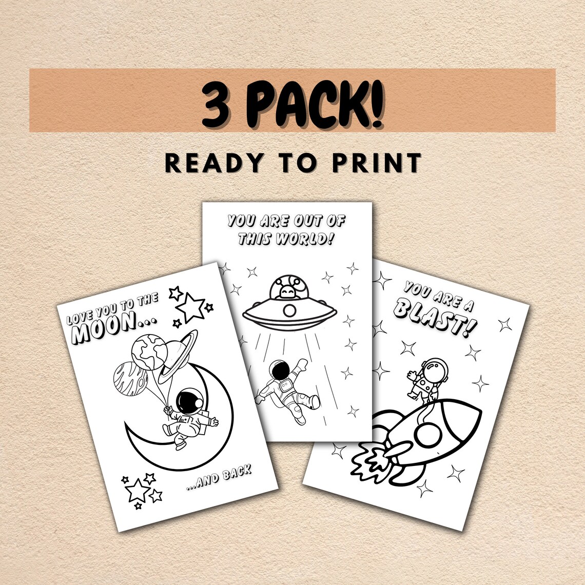 DIY Kids Coloring Cards, Printable Set of 3, Kids Birthday Cards ...