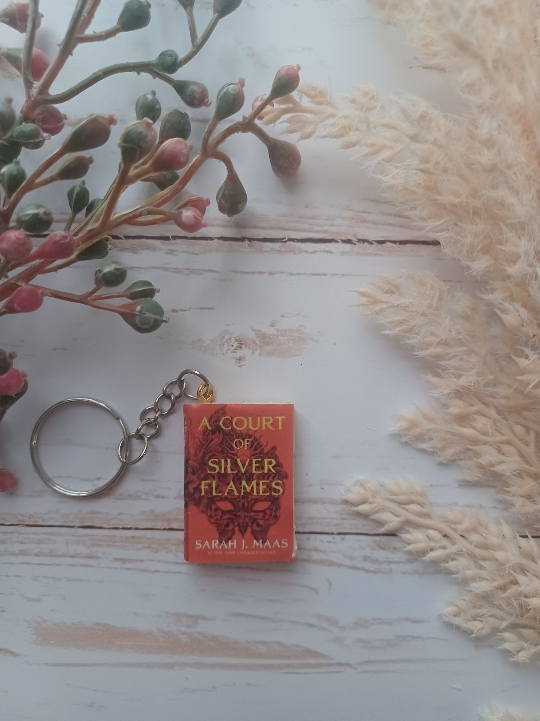 ACOTAR Silver Flames Mini Book Keychain - Etsy