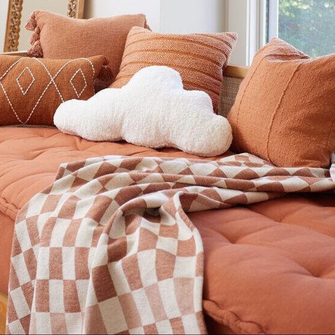 Ivory and Terracotta Checkered Throw Blanket Cozy Warmth - Etsy