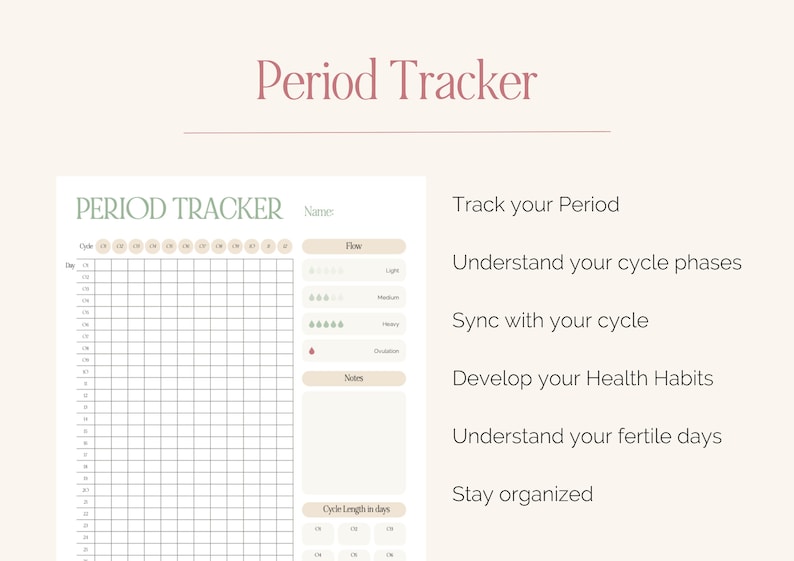 Printable Period Tracker | Symptom Tracker | Period Journal | Ovulation ...