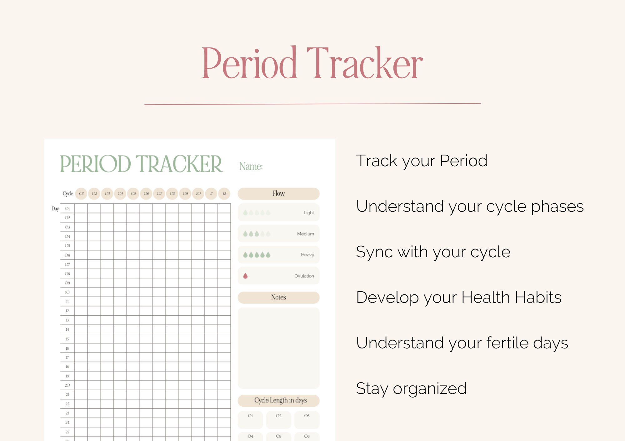 Printable Period Tracker | Symptom Tracker | Period Journal | Ovulation ...