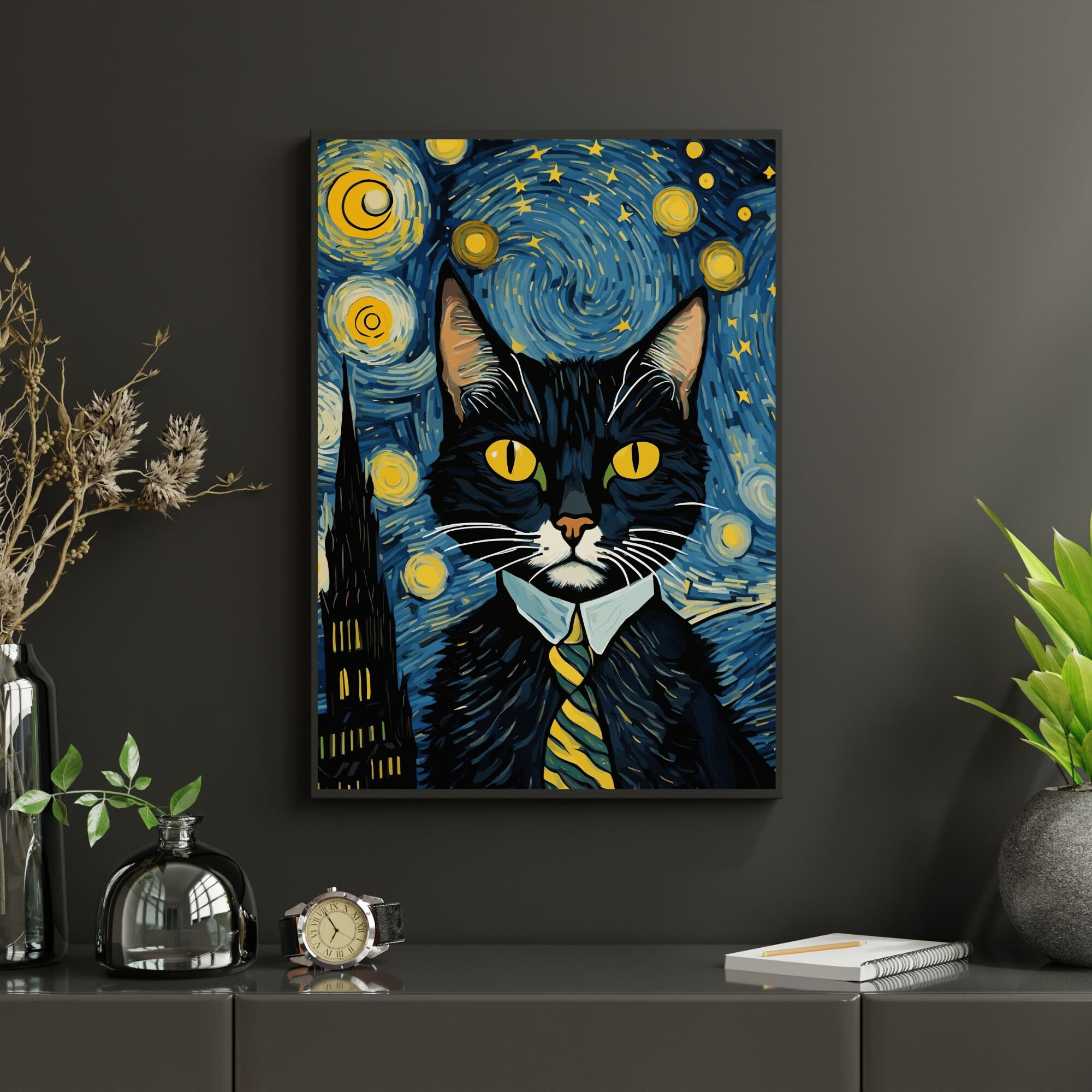 Vincent Van Gogh's the Starry Night Cat Print Van Gogh - Etsy