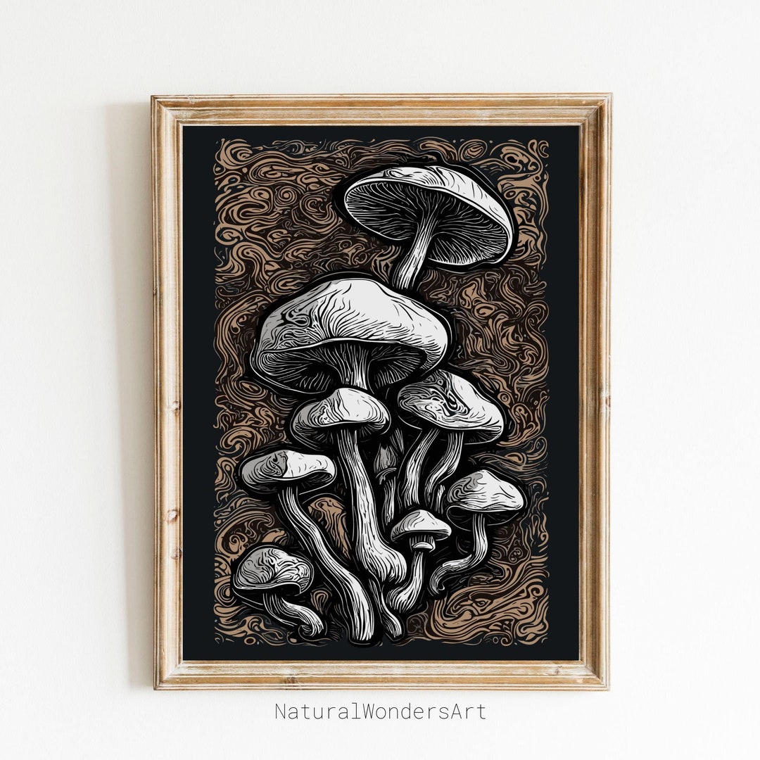 Psilocybin Mushrooms Wall Art Print Psychedelic Decor Dark Moody ...