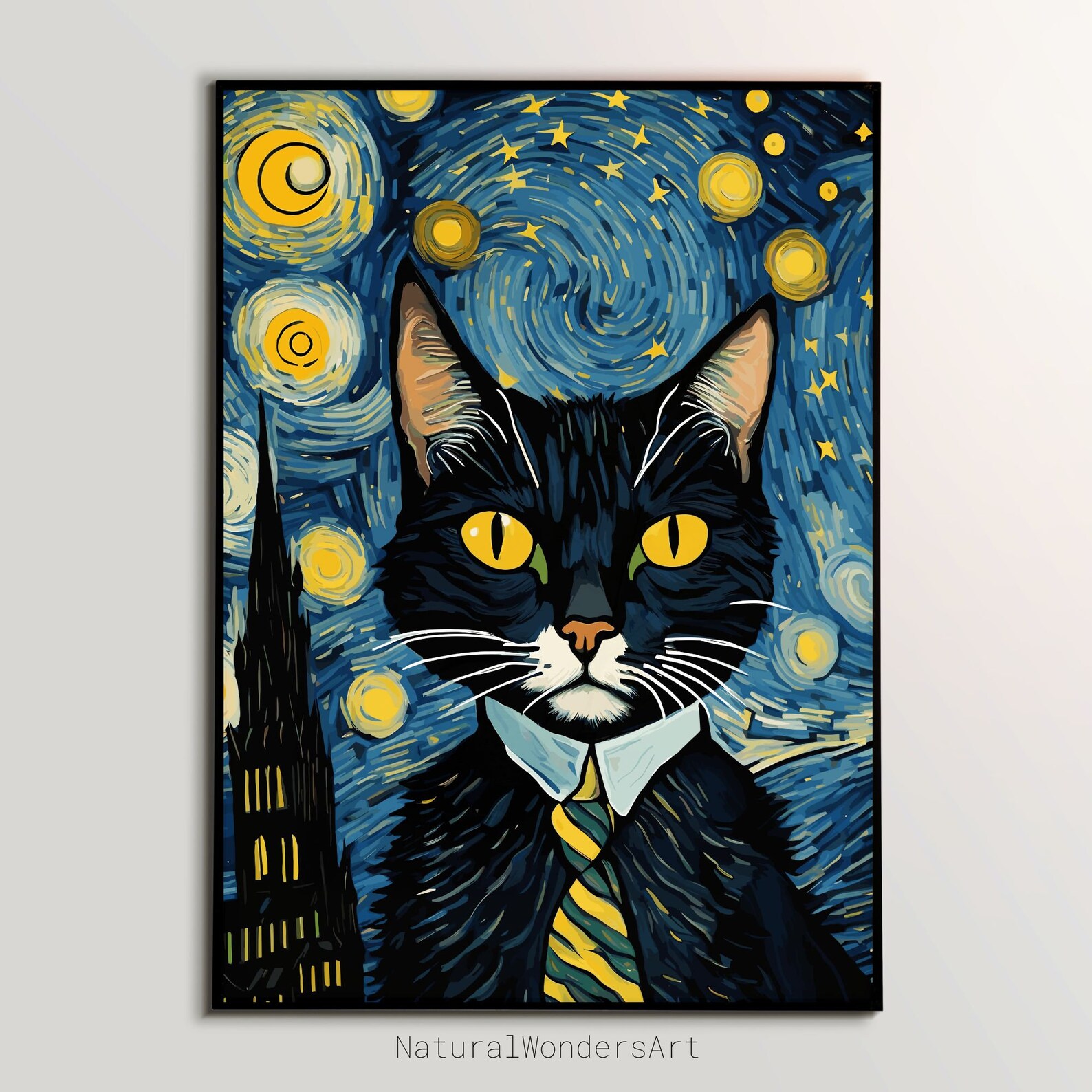 Vincent Van Gogh's the Starry Night Cat Print Van Gogh - Etsy