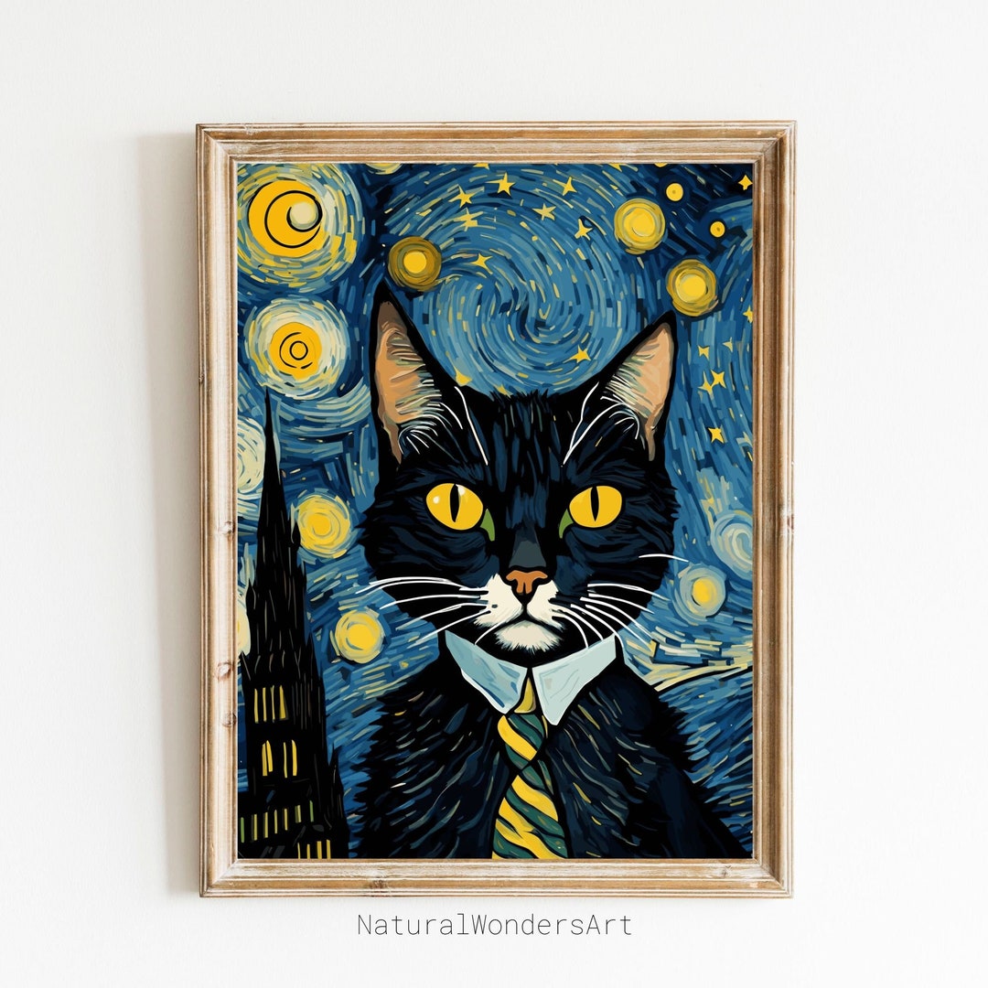 Vincent Van Gogh's the Starry Night Cat Print Van Gogh - Etsy
