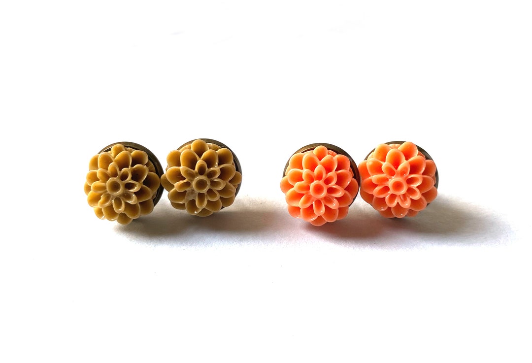 Set of 2 Pairs, Many Colour Options Dahlia Stud Earrings, Flower Stud Earrings, Boho Stud ...