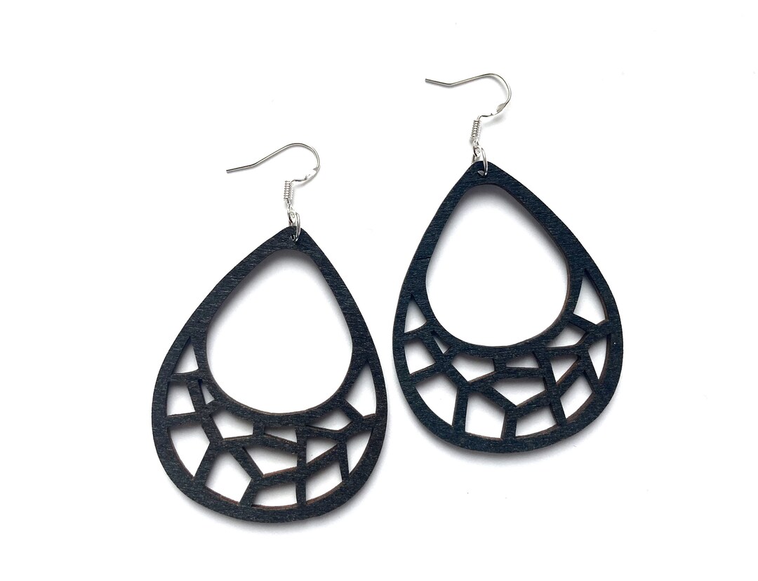 3 Colours Wooden Statement Earrings With Sterling Silver Hooks ...
