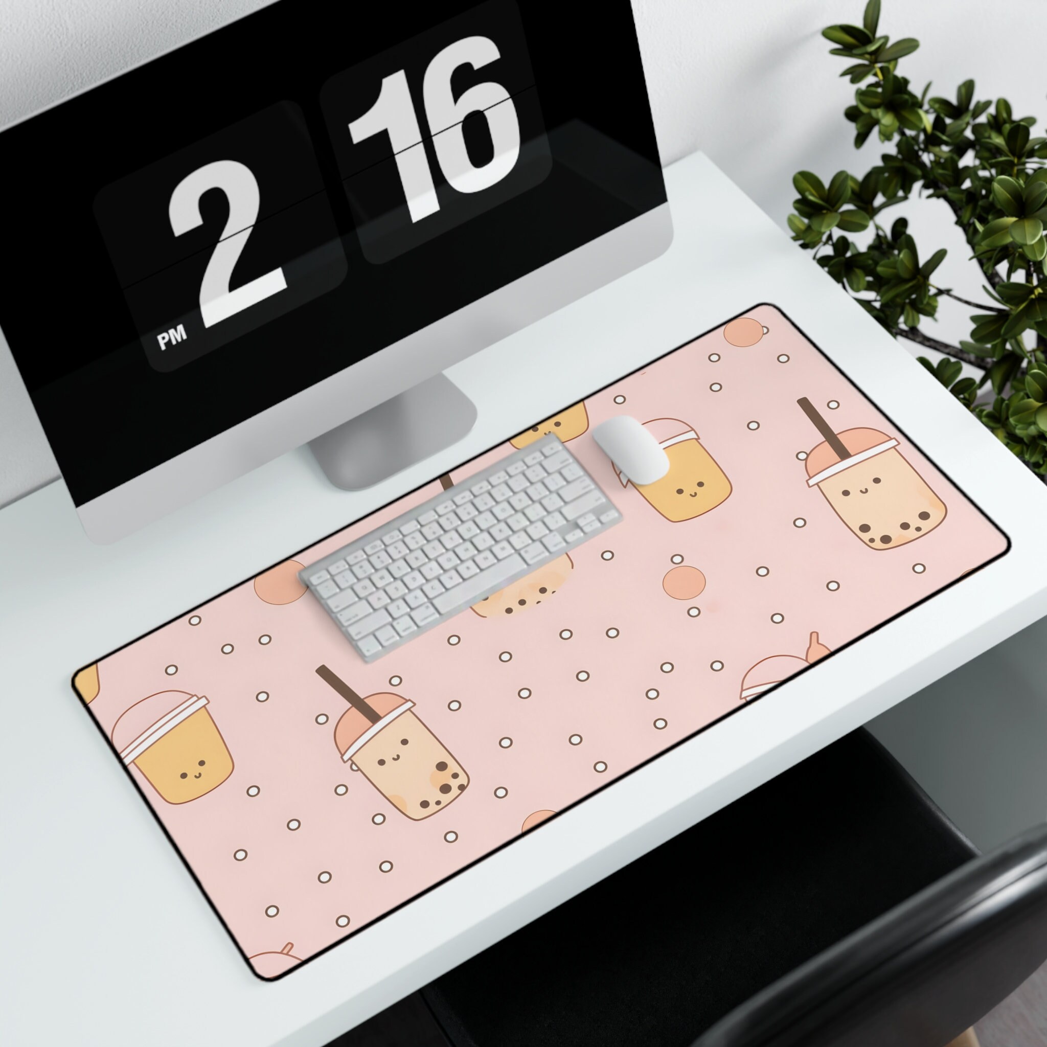 Bubble Milk Tea Desk Mat, Cute Boba Tea Mouse Pad, Dreamy Light Pink ...