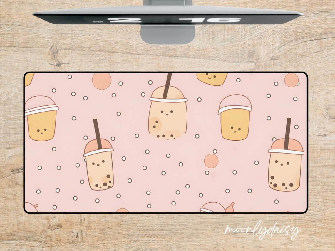 Bubble Milk Tea Desk Mat, Cute Boba Tea Mouse Pad, Dreamy Light Pink ...