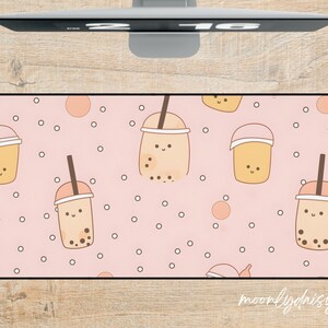Bubble Milk Tea Desk Mat, Cute Boba Tea Mouse Pad, Dreamy Light Pink ...
