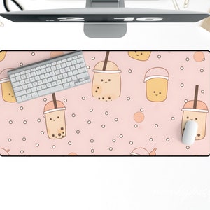 Bubble Milk Tea Desk Mat, Cute Boba Tea Mouse Pad, Dreamy Light Pink ...