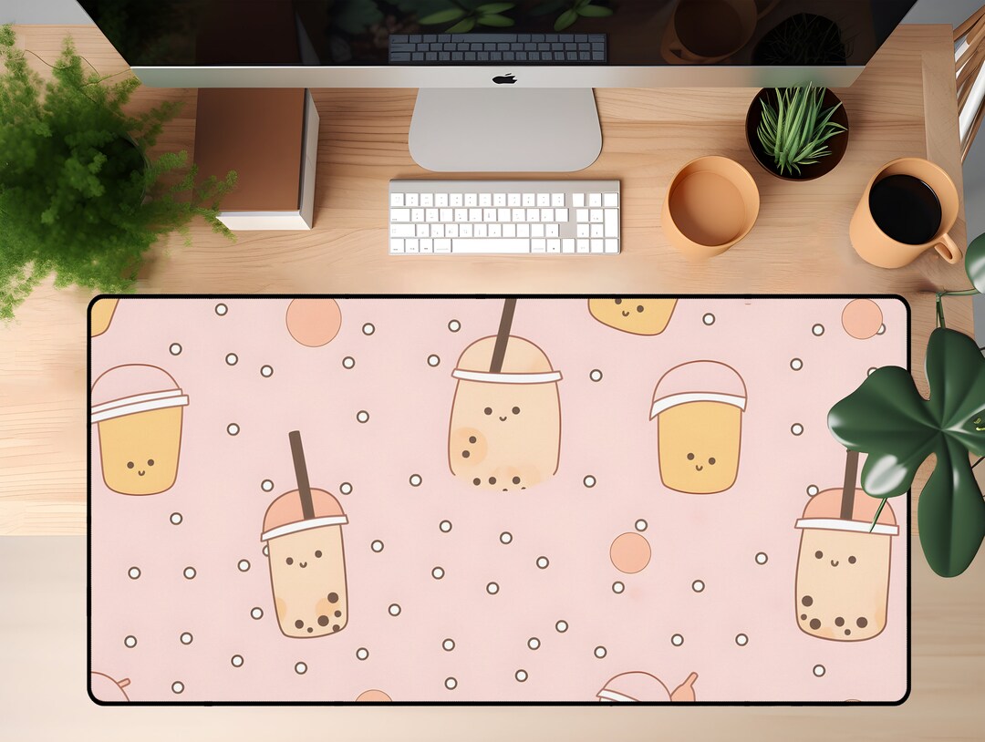 Bubble Milk Tea Desk Mat, Cute Boba Tea Mouse Pad, Dreamy Light Pink ...