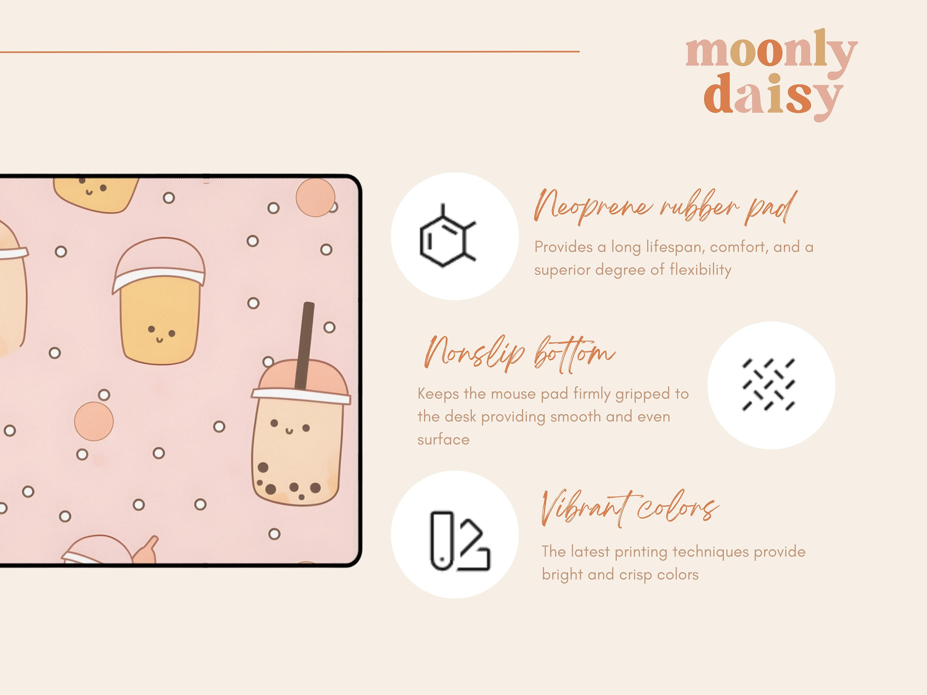 Bubble Milk Tea Desk Mat, Cute Boba Tea Mouse Pad, Dreamy Light Pink ...