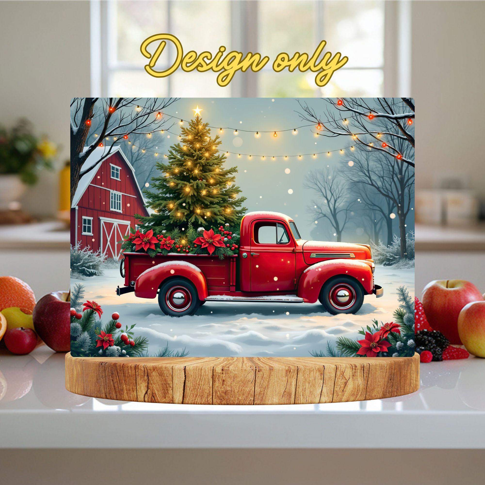 Christmas Truck Png, Red Pickup Truck, Christmas Glass Cutting Board ...