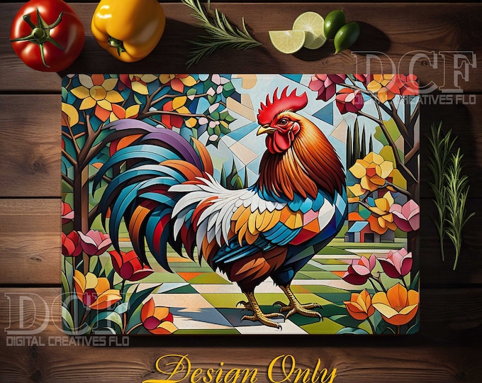 Rooster Cubism, Chicken Png, Farmhouse Decor, Glass Cutting Board ...