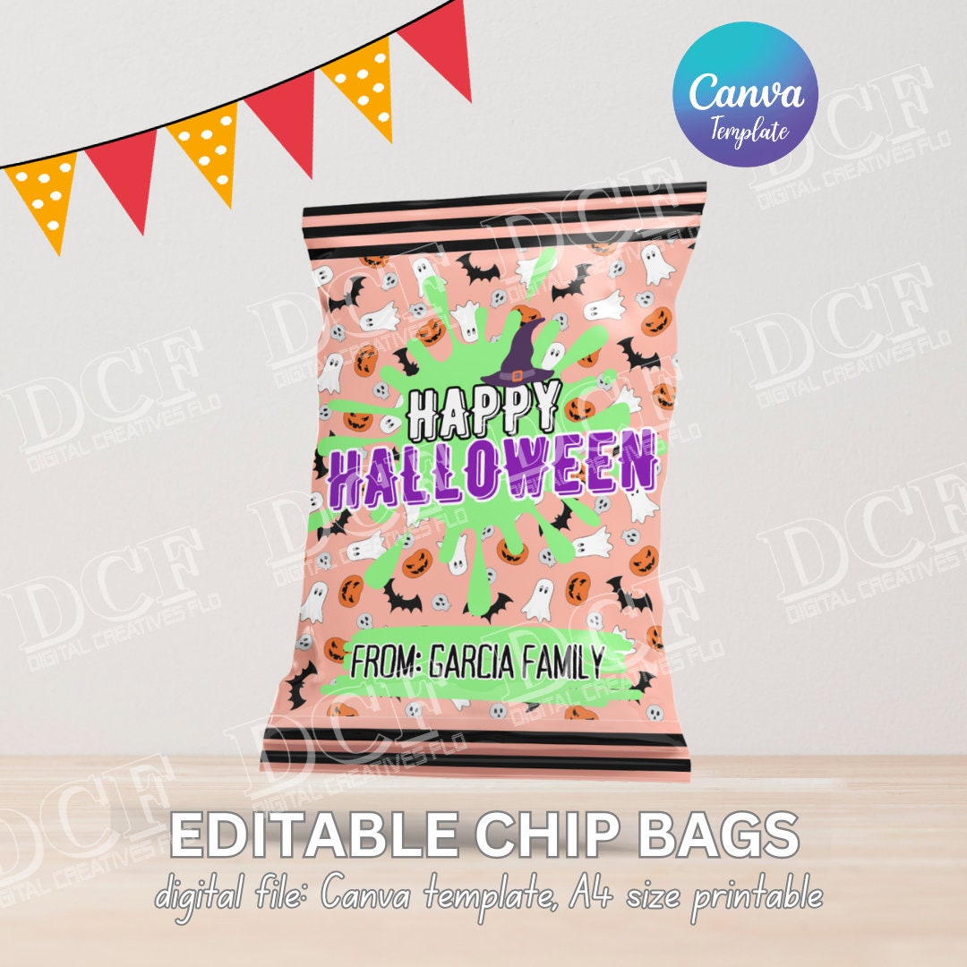 Canva Template, Halloween Chip Bag, Chip Bag Printable, Trick or Treat ...