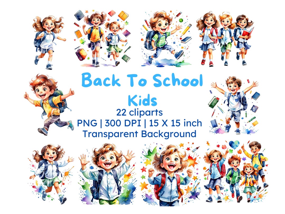 Watercolor Kids Clipart Set - Back to School, Back to School Printable ...