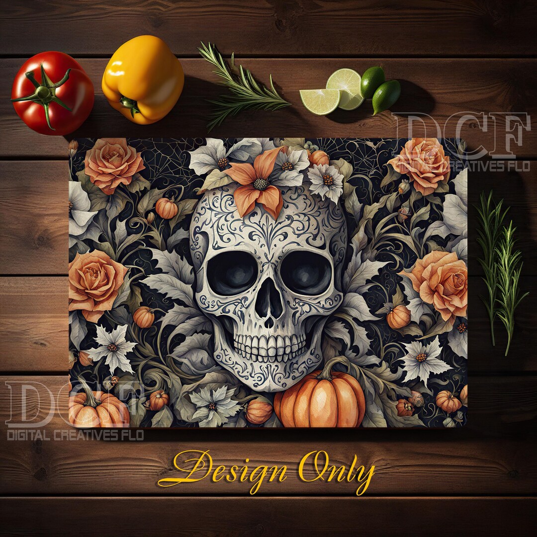 Skull Cutting Board, Pumpkin Cutting Board, Glass Cutting Board, Skull ...