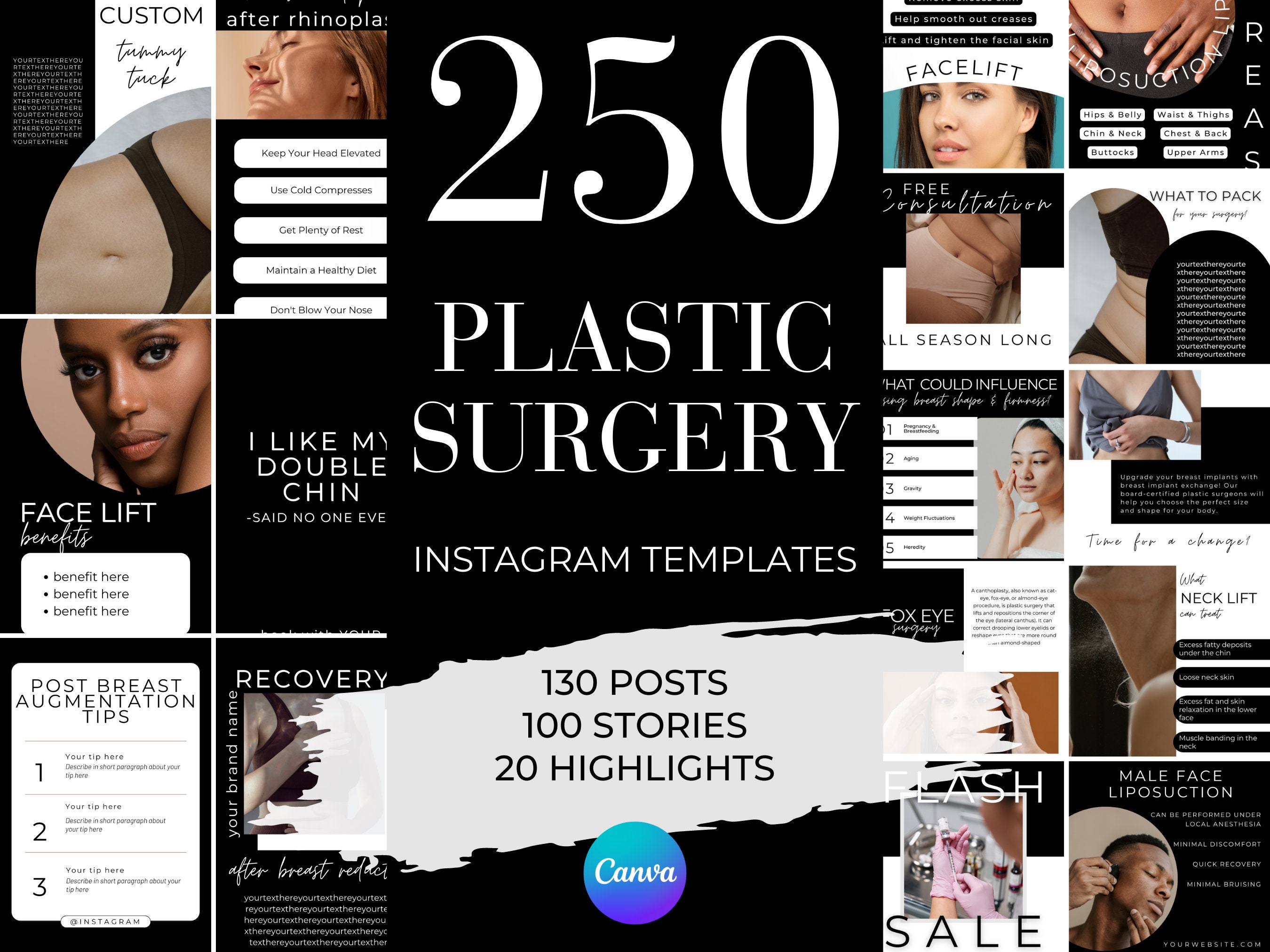 Plastic Surgery Instagram Templates | BLACK & WHITE Posts, Stories ...