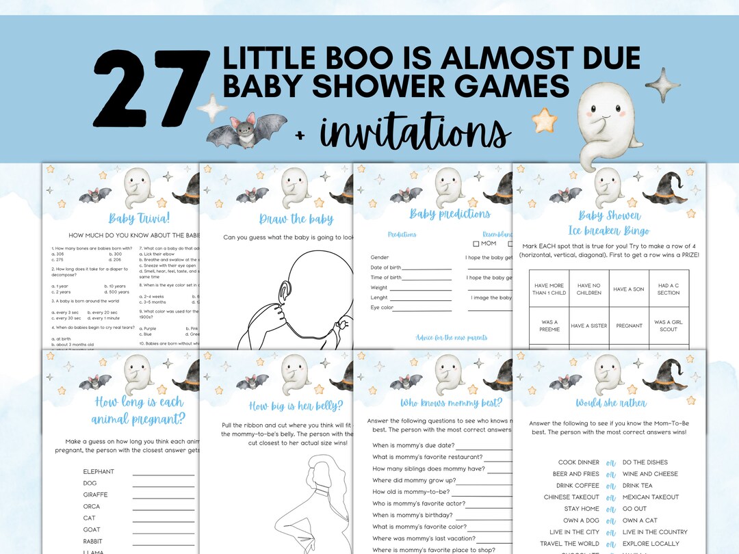 A Little Boo is Almost Due Baby Shower Games, Editable Themed Baby ...