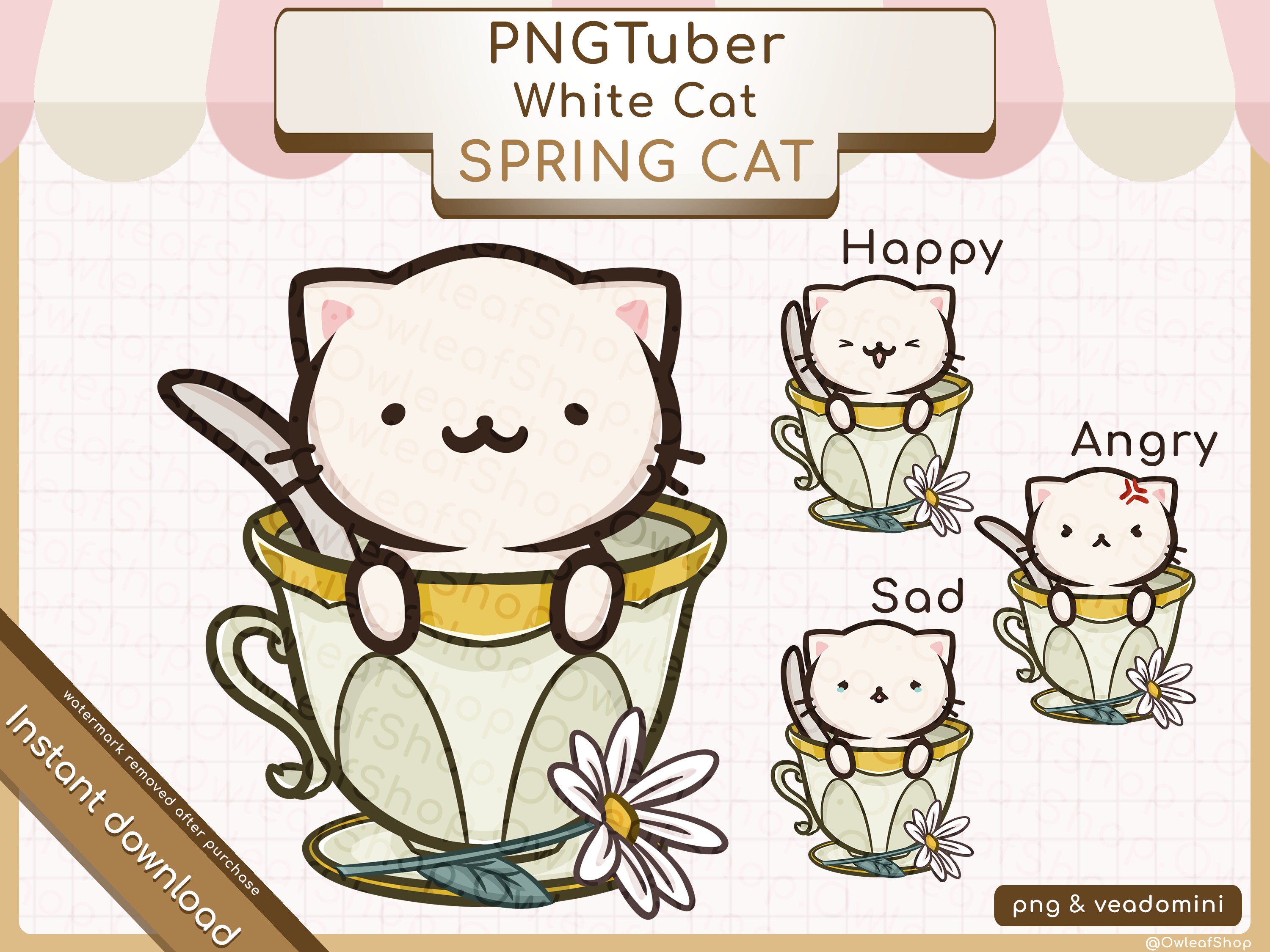 PNGTuber Gato Blanco para Veadotube mini, SPRING CAT Vtuber, Avatar ...