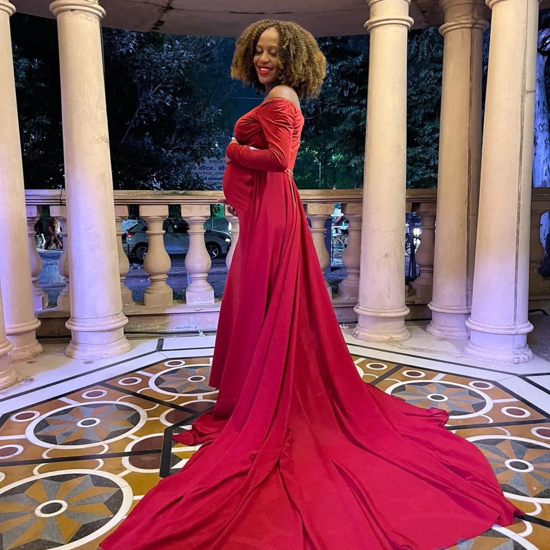 Maternity Flowy Train Dress | Babyshower Flowy Dress | Maternity Long ...