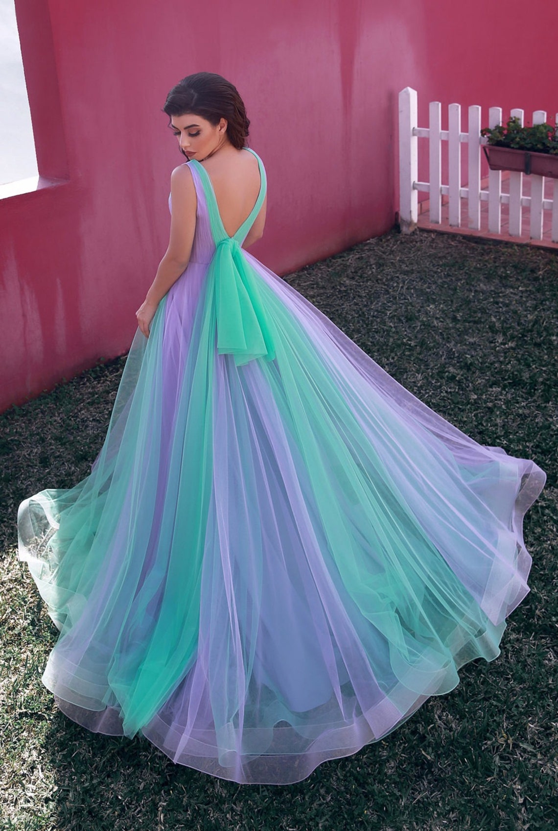 Formal Tulle Wedding Gown | Floor Length Rainbow Prom Dress | Rainbow ...