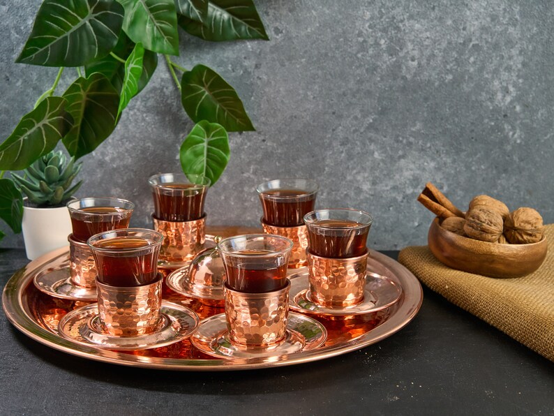 Turkish Tea Set, Copper Tea Cups, Copper Tea Set, Tea Glasses, Home ...