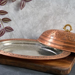 Copper Serving Plate With Lid, Handmade Turkish Copper Plate With Lid ...