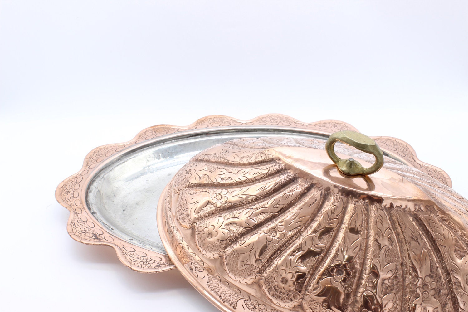 Handmade Copper Serving Plate With Lid, Turkish Copper Plate With Lid ...