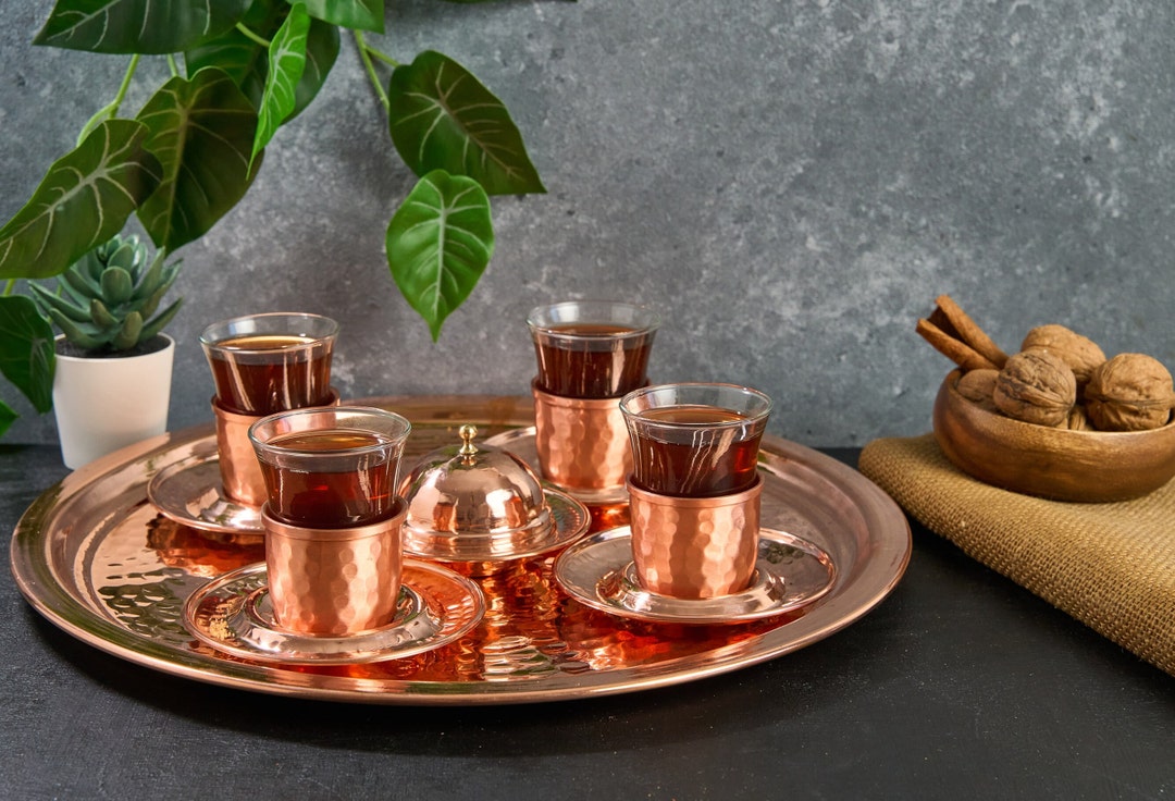 Turkish Tea Set, Copper Tea Cups, Copper Tea Set, Tea Glasses, Home ...