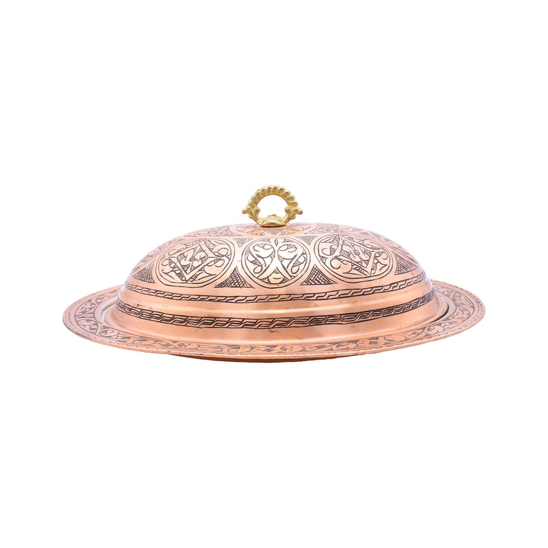 Copper Serving Plate With Lid, Handmade Turkish Copper Plate With Lid ...