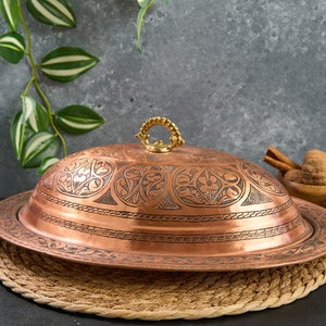 Copper Serving Plate With Lid, Handmade Turkish Copper Plate With Lid ...