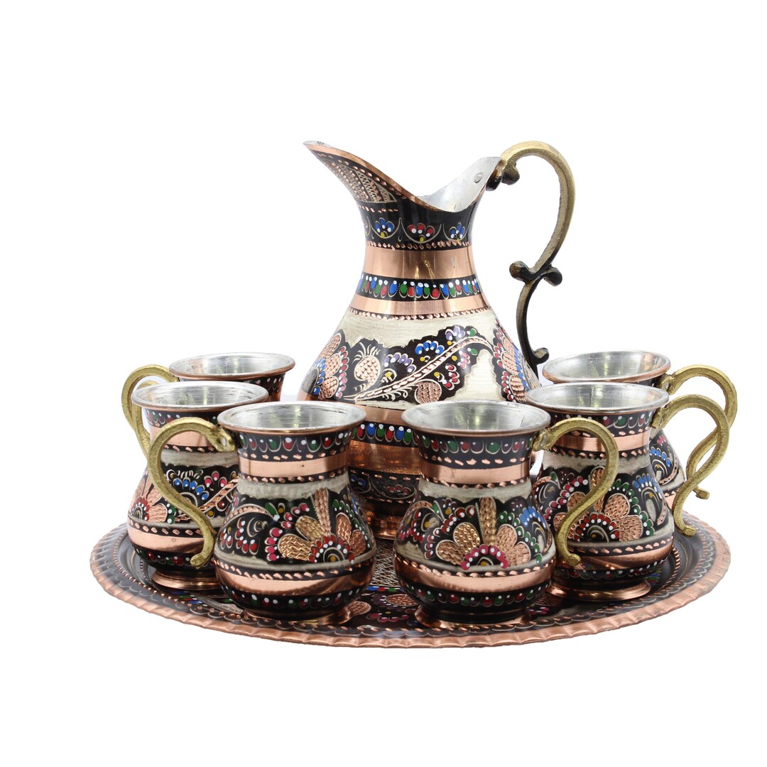 Copper Jug Pitcher With 6 Glass Drinkware Copper Tumbler Glass Mug Set ...