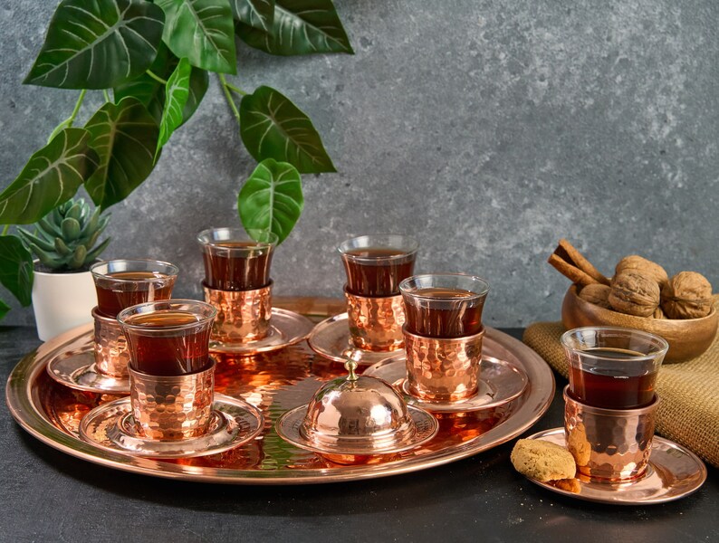 Turkish Tea Set, Copper Tea Cups, Copper Tea Set, Tea Glasses, Home ...
