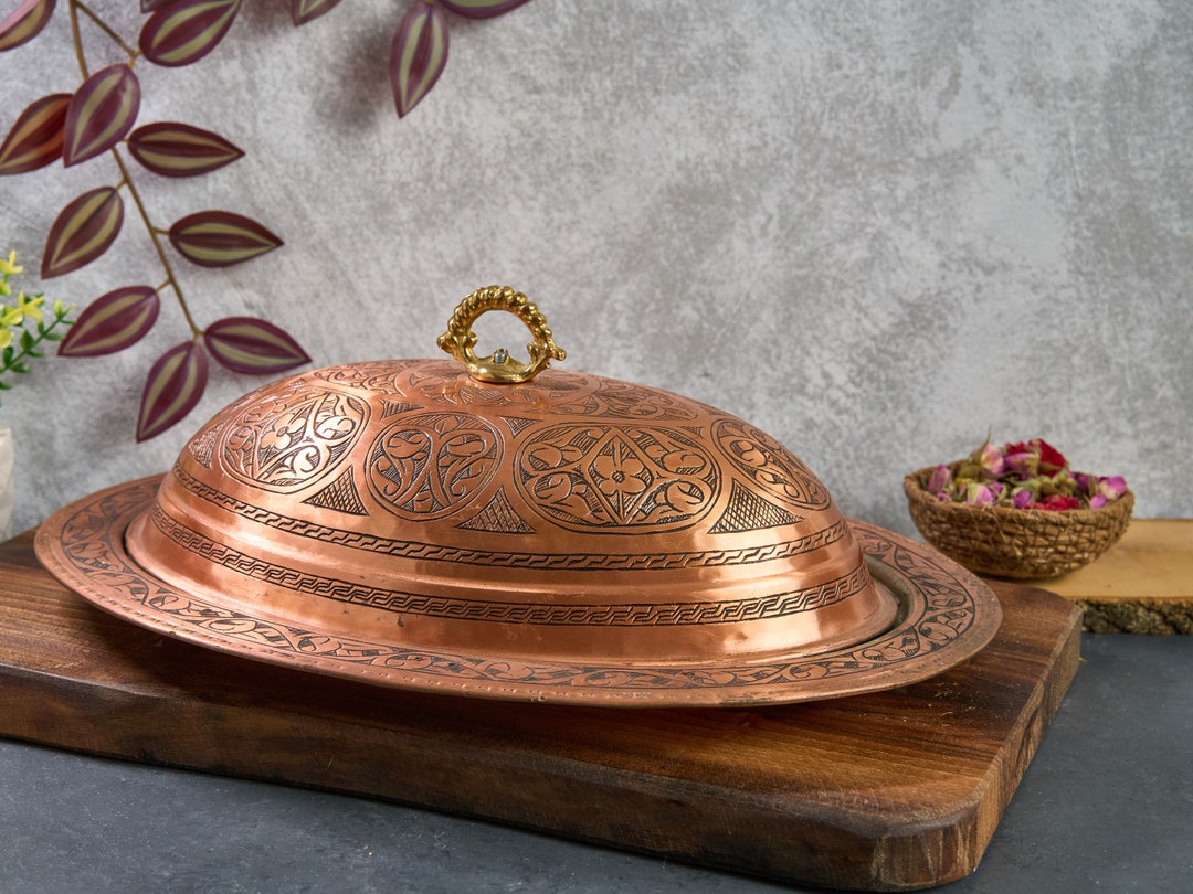 Copper Serving Plate With Lid, Handmade Turkish Copper Plate With Lid ...