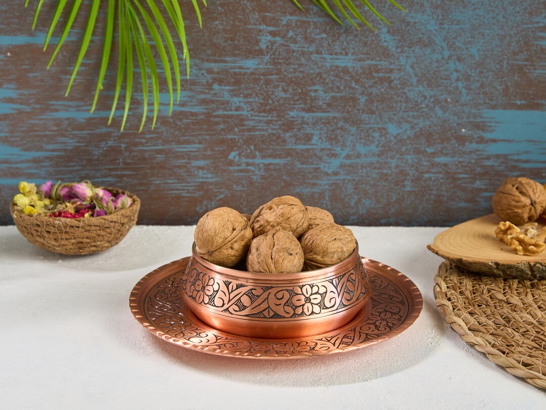 Copper Snack Bowl With Plate, Copper Breakfast Bowl, Copper Serving ...