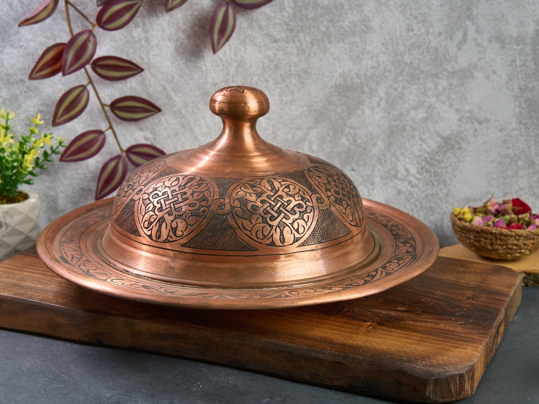 Handmade Copper Serving Plate With Lid, Turkish Copper Plate With Lid ...