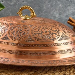 Copper Serving Plate With Lid, Handmade Turkish Copper Plate With Lid ...