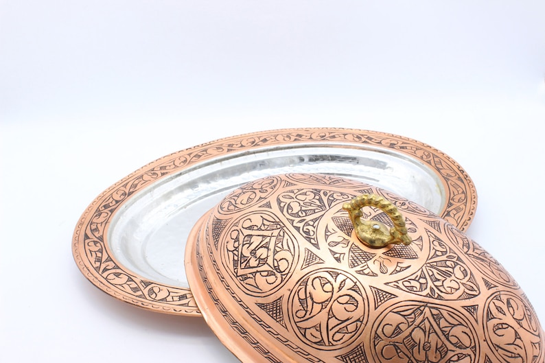 Copper Serving Plate With Lid, Handmade Turkish Copper Plate With Lid ...