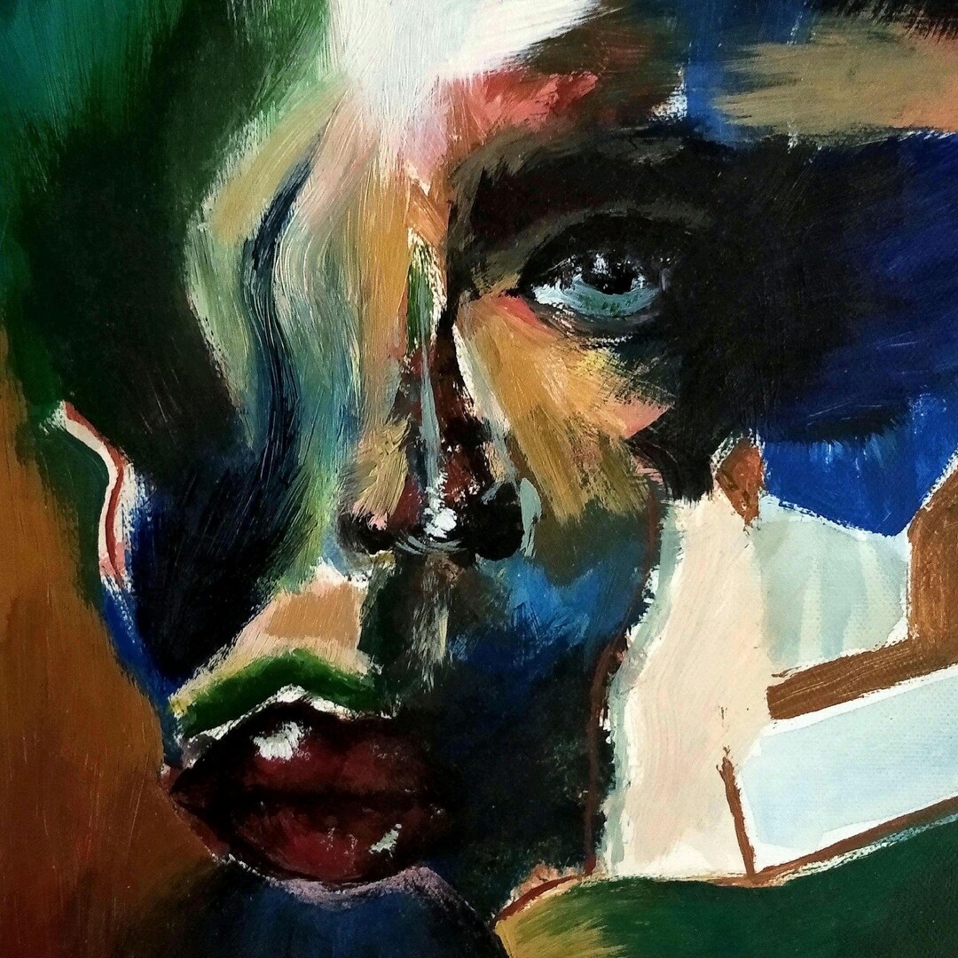 Abstract Portrait Acrylic Painting – Colorful Expressionist Face Art ...