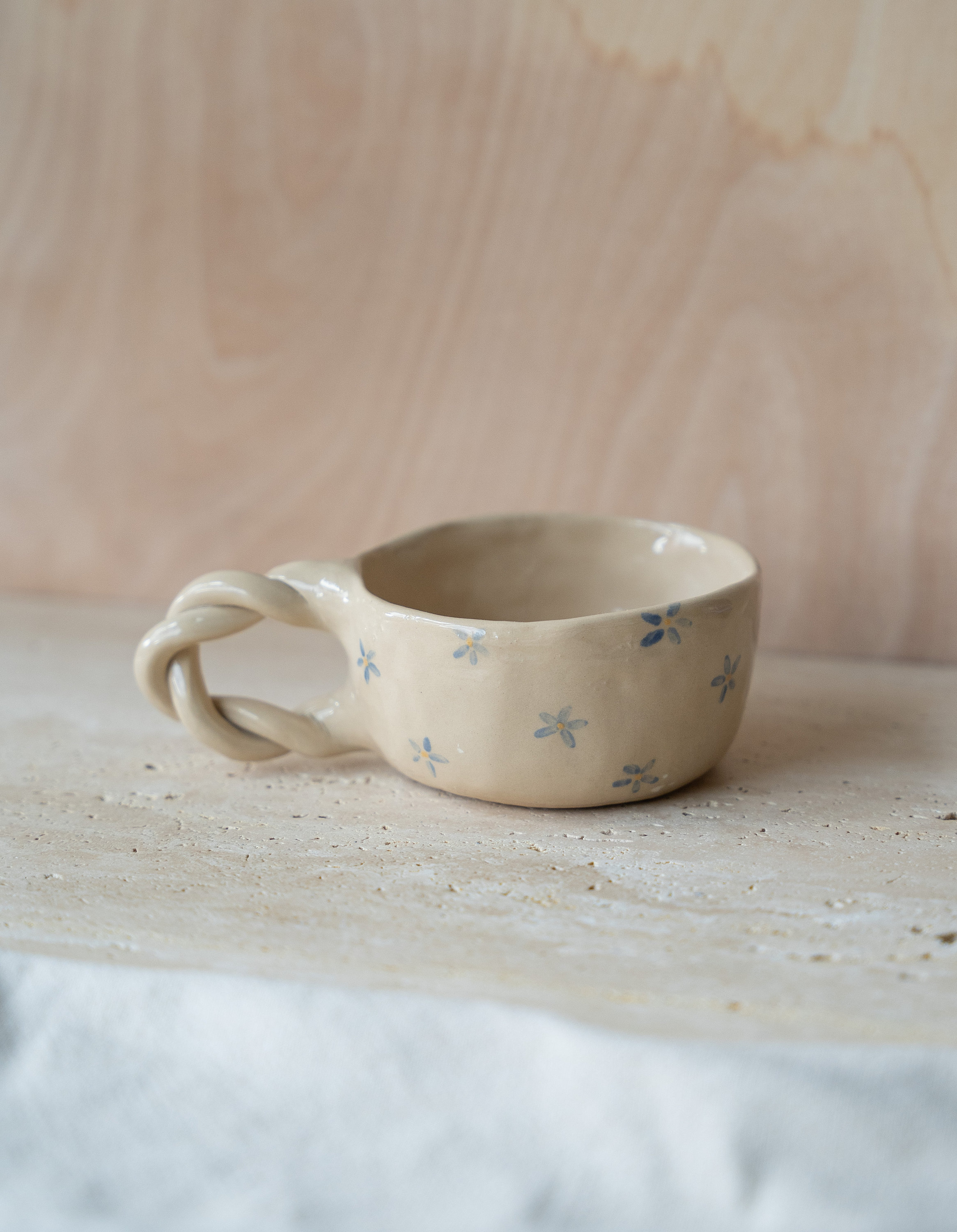 Handpainted Floral Ceramic Mug, Cute Blue Flower Mug, Aesthetic Beige ...