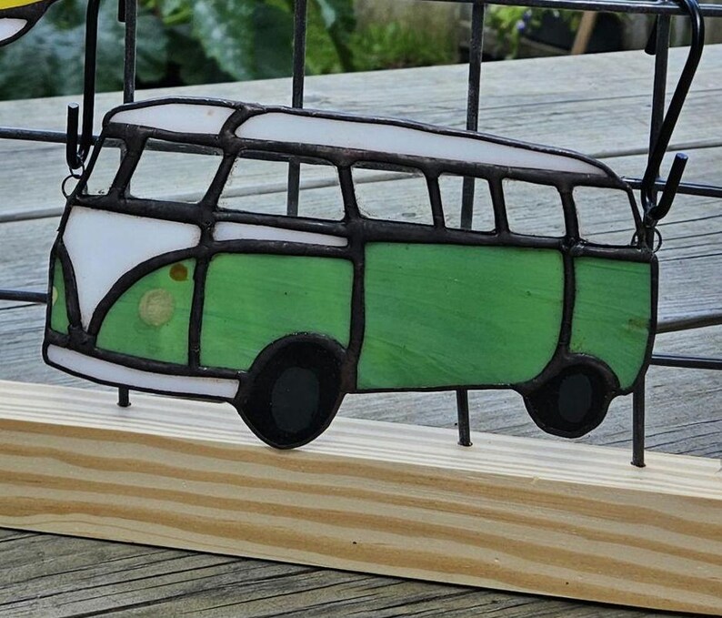 VW Retro Bus in Mint and White Handpainted Stained Glass - Etsy