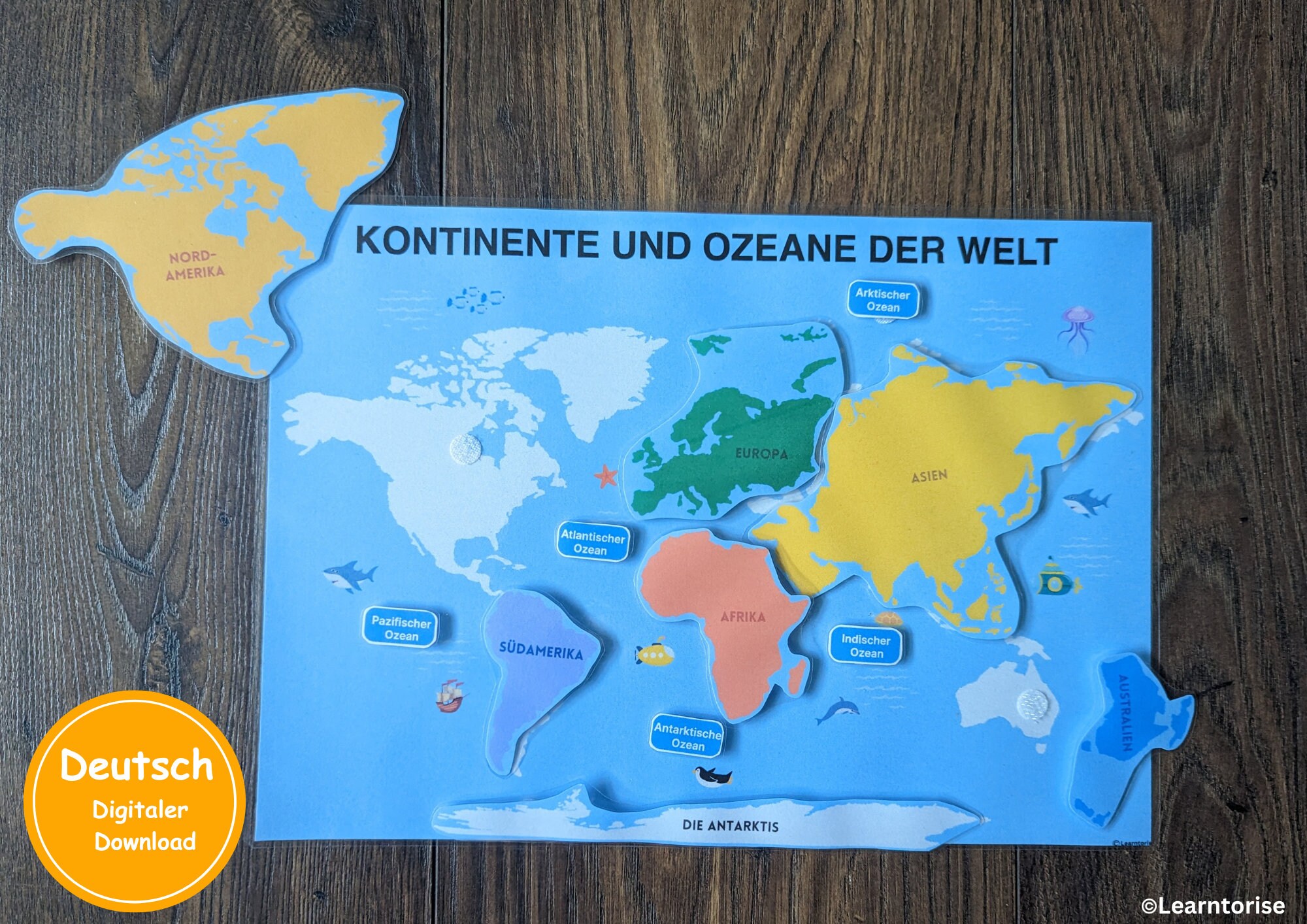 World Map English Continents Ocean Map Homeschool - Etsy UK