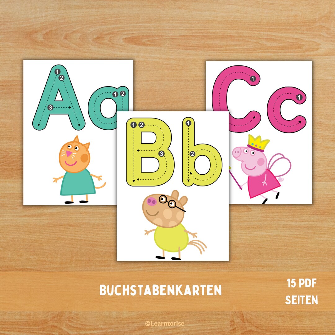 Peppa Pig Letter Cards Flashcards,alphabetic Tracing,printable Alphabet ...