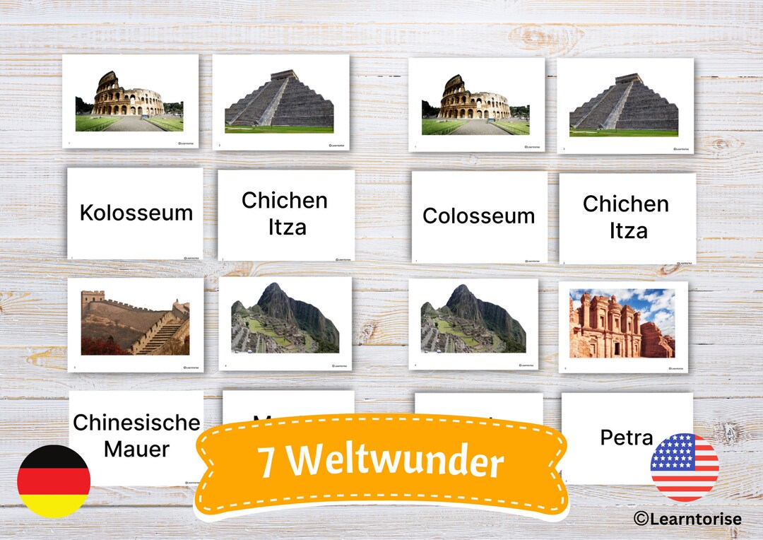 7 Wonders of the World German English Flash Cards 10 Sets - Etsy